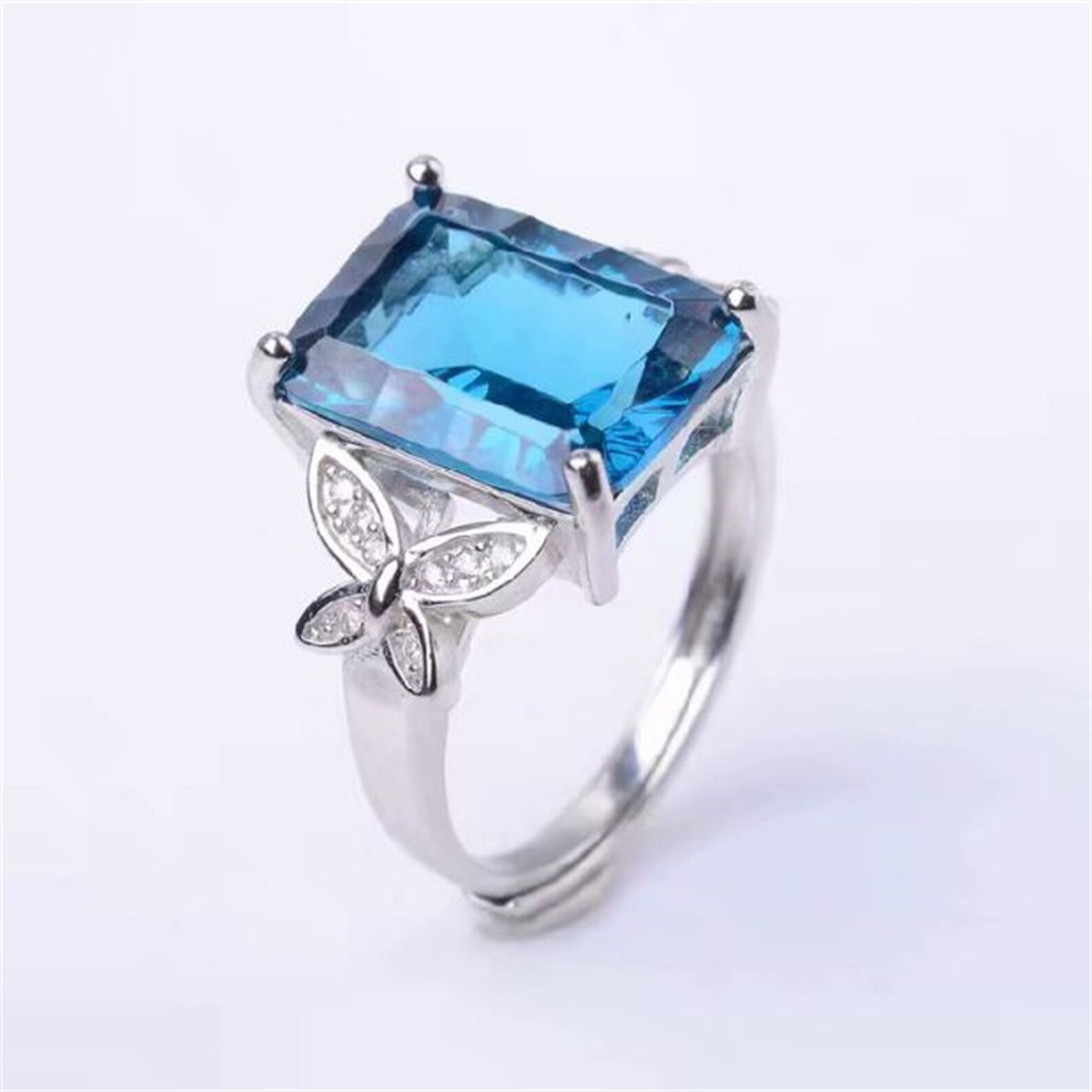 Sterling Silver Butterfly Ring Settings, 925 Silver Rectangle Ring Head ...