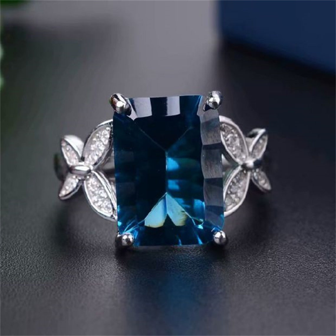 Sterling Silver Butterfly Ring Settings, 925 Silver Rectangle Ring Head ...