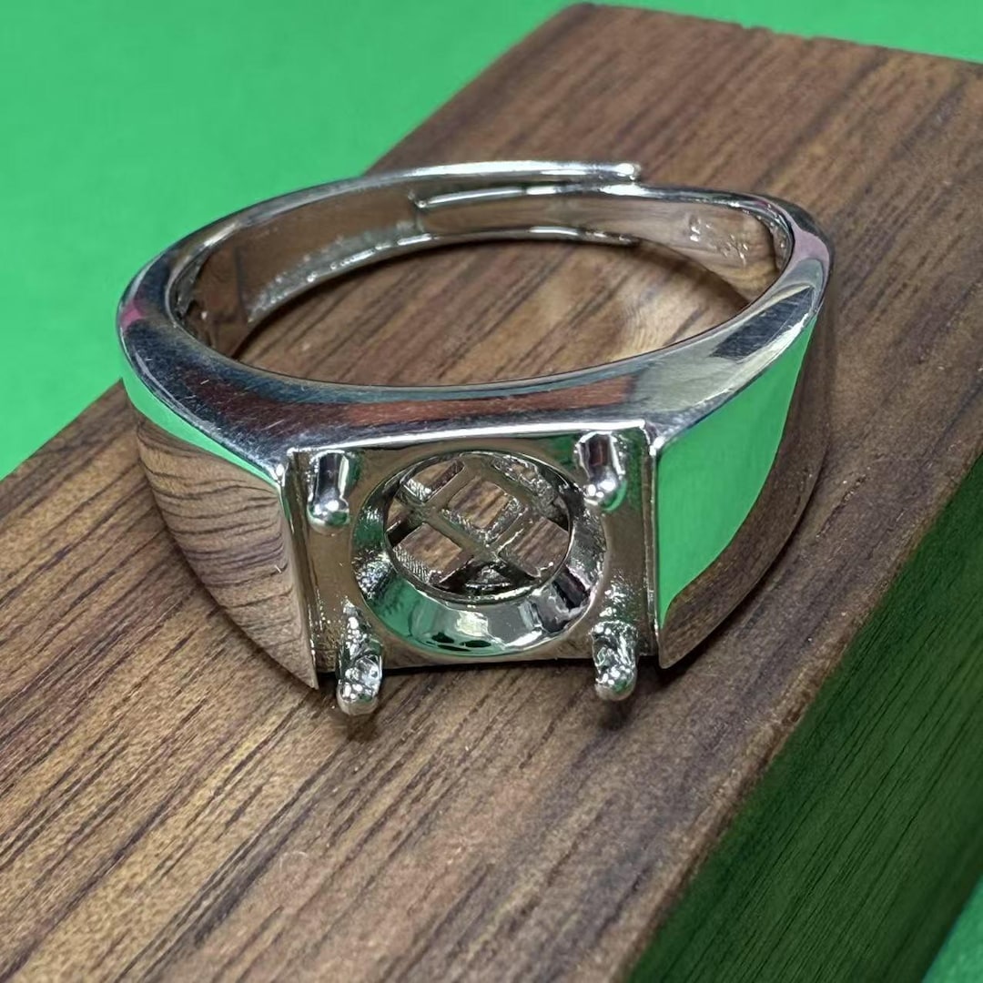 Sterling Silver Cathedral Ring Setting, Wide Band, Adjustable Men Ring ...