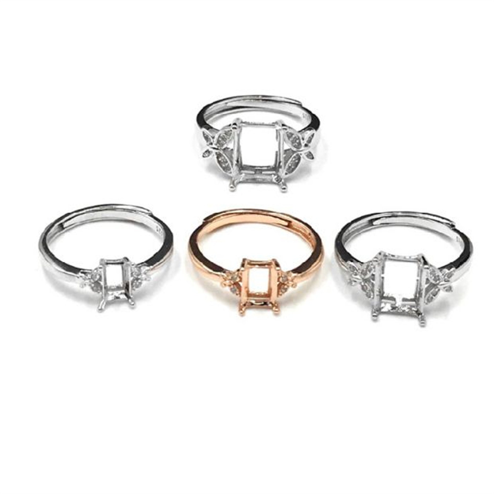 Sterling Silver Butterfly Ring Settings, 925 Silver Rectangle Ring Head ...