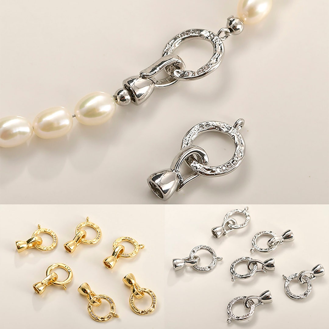 14K Gold Plated Pearl Round Clasp, Necklace Clasp With Ring, Unevenness ...