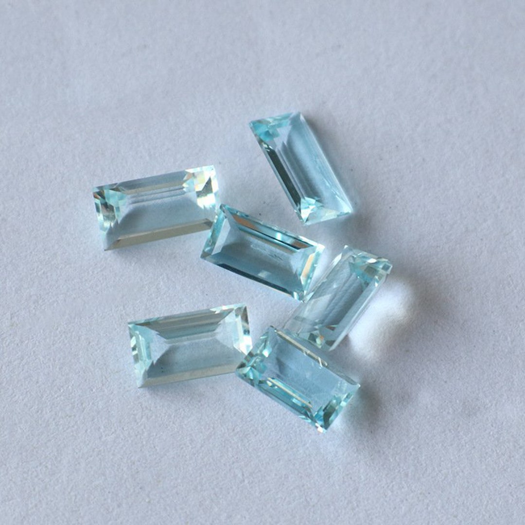 Natural Blue Aquamarine Rectangle Gemstone W/ Flat Back, Rectangular ...