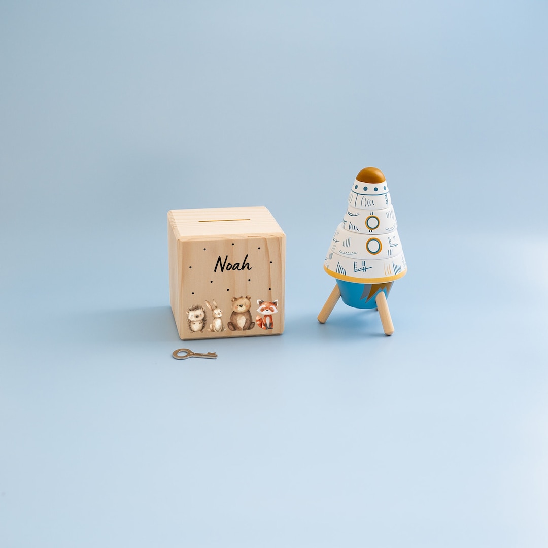 Kinder Spardose personalisiert, Spardose Junge, Spardose mit Waldtieren ...