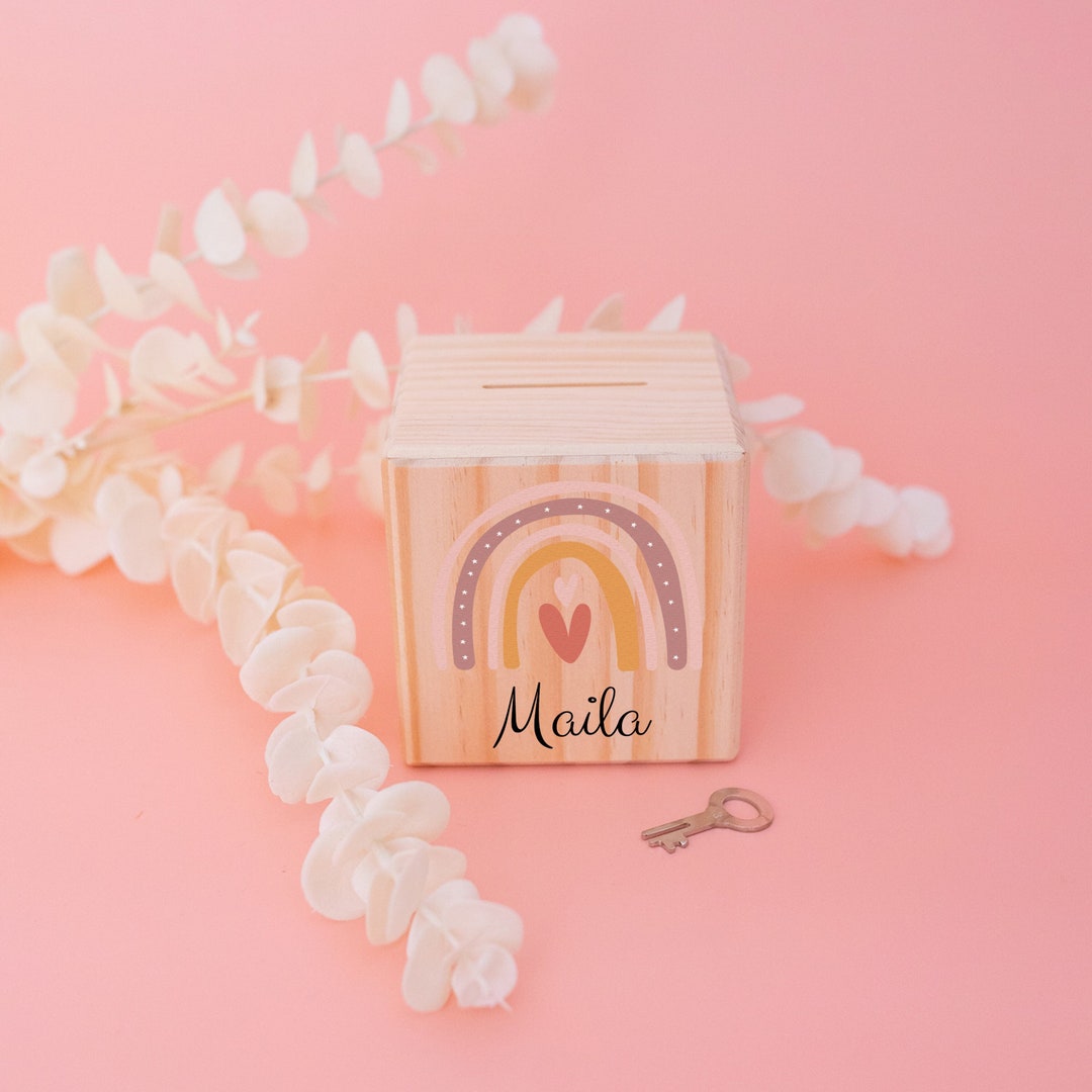 Money Box Girl, Money Box Personalized, Money Box Rainbow, Baptism Girl ...