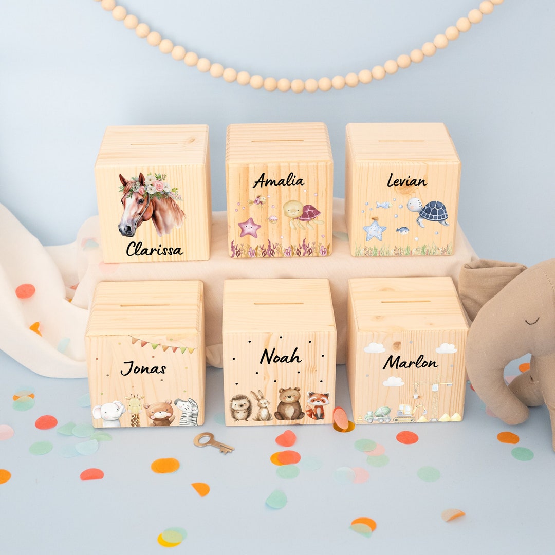 Spardose personalisiert, Spardose, Spardose Kind, Spardose Holz, Babygeschenk Geburt, Taufe ...