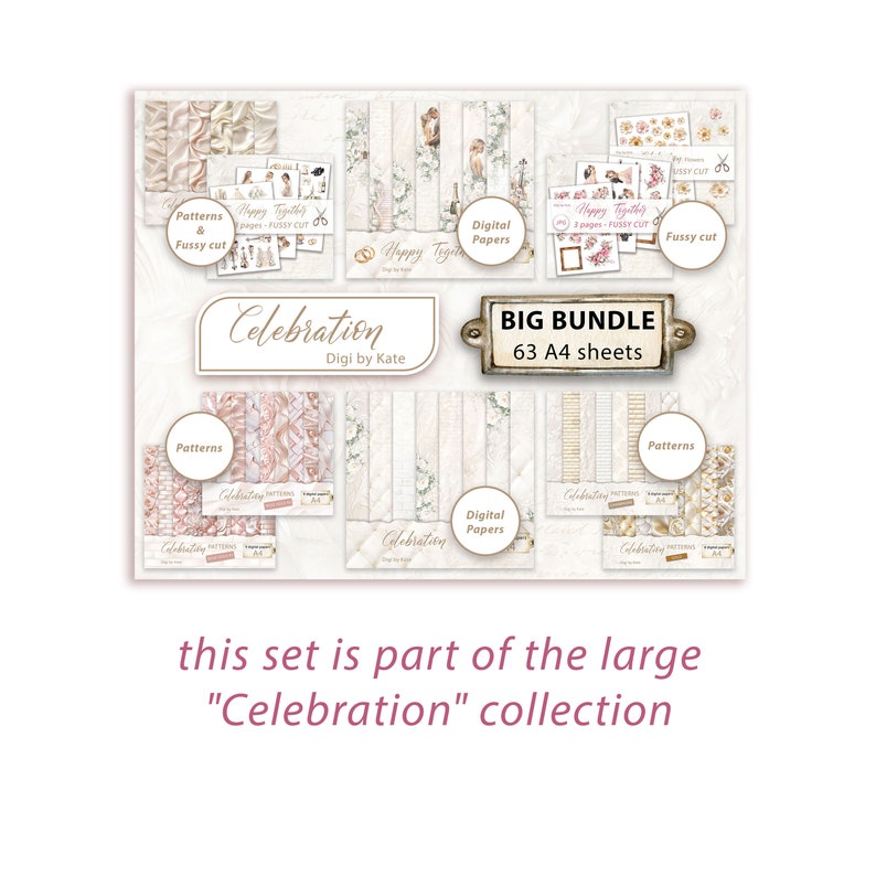 Celebration Patterns in Rose Gold Colors #2 on 9 A4 JPG Pages, Textured ...