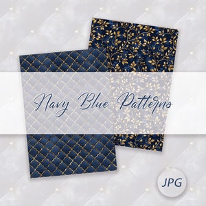 Navy Blue and Gold Patterns - Set of 12 A4 JPG Elegant Scrapbook Pages ...