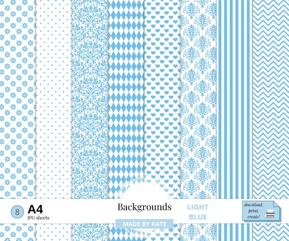 Light Blue Background Digital Paper A4 Digital Damask Paper - Etsy