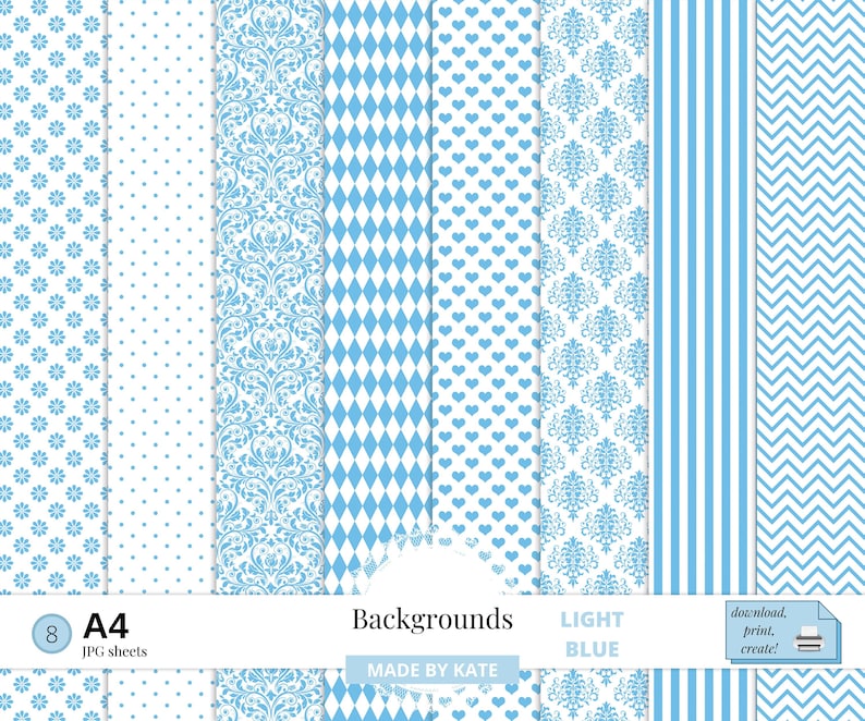 Light Blue Background Digital Paper A4 Digital Damask Paper - Etsy