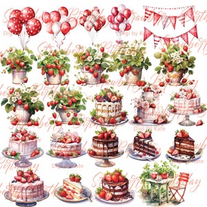Strawberry Birthday 73 PNG Clipart Bundle, PNG Cake, Birthday Junk ...