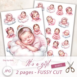 It' a Girl is a Digital Paper Bundle for a Birth of a Baby Girl, Baby ...