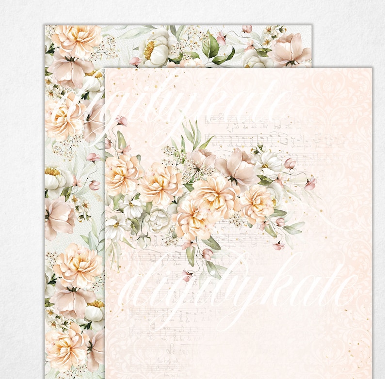Peach and Green Wedding Digital Paper, Bridal Digital, Wedding ...