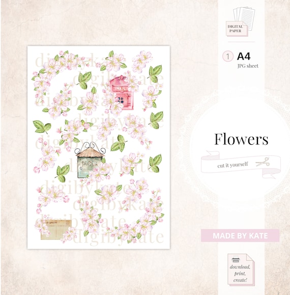 Print and Cut Flowers Printable Elements Postcard Elements - Etsy