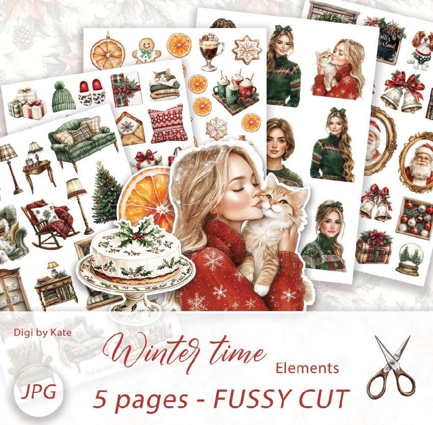 Red and Green Winter is a Digital Paper Bundle for Junk Journal and ...