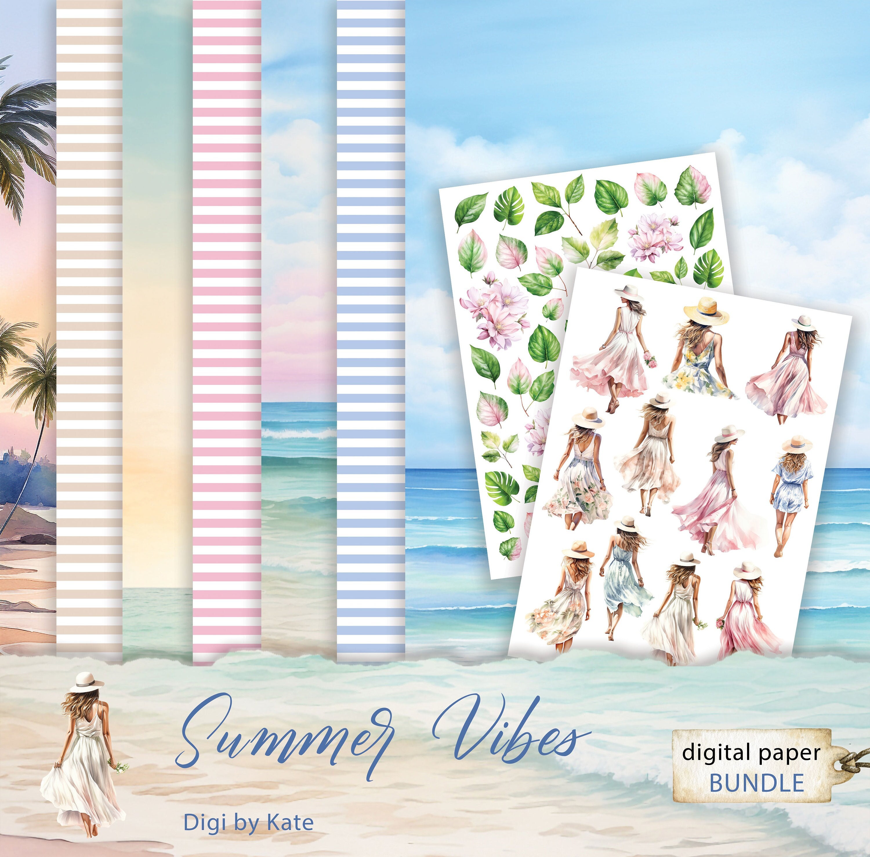 Summer Vibes Digital Paper Pack Summer Scrapbook Paper - Etsy