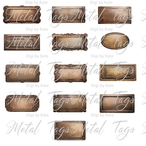 Metal Tags 13 PNG Clipart Set, Metal Book Labels, Junk Journal Metal ...