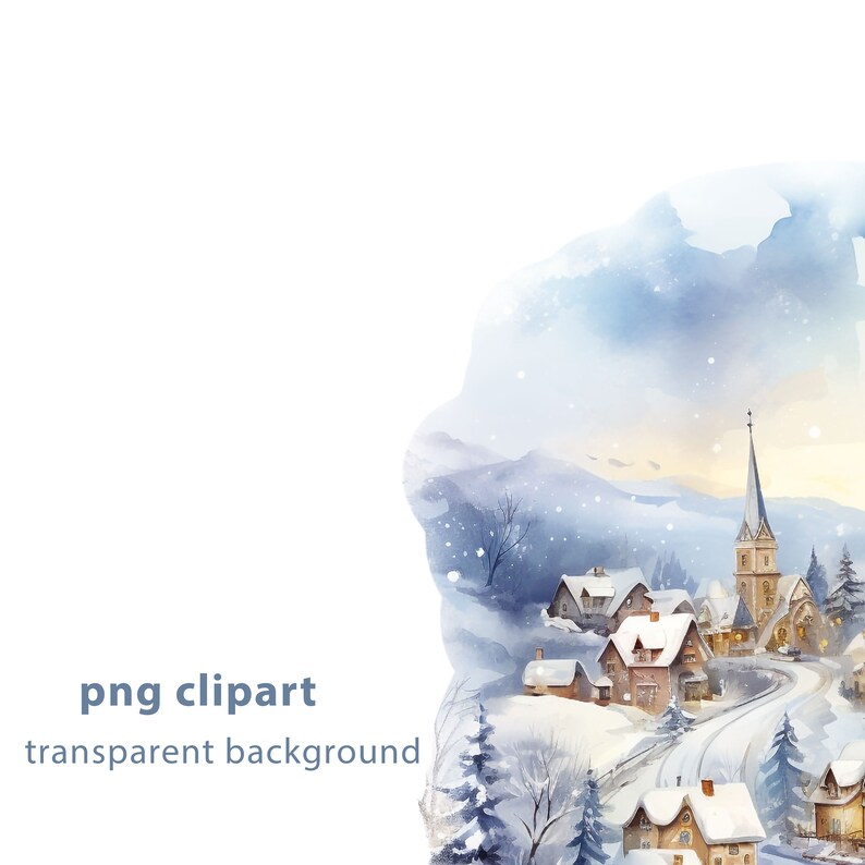 Winter Scene 7 PNG Clipart Set, Winter Watercolor Illustrations on ...