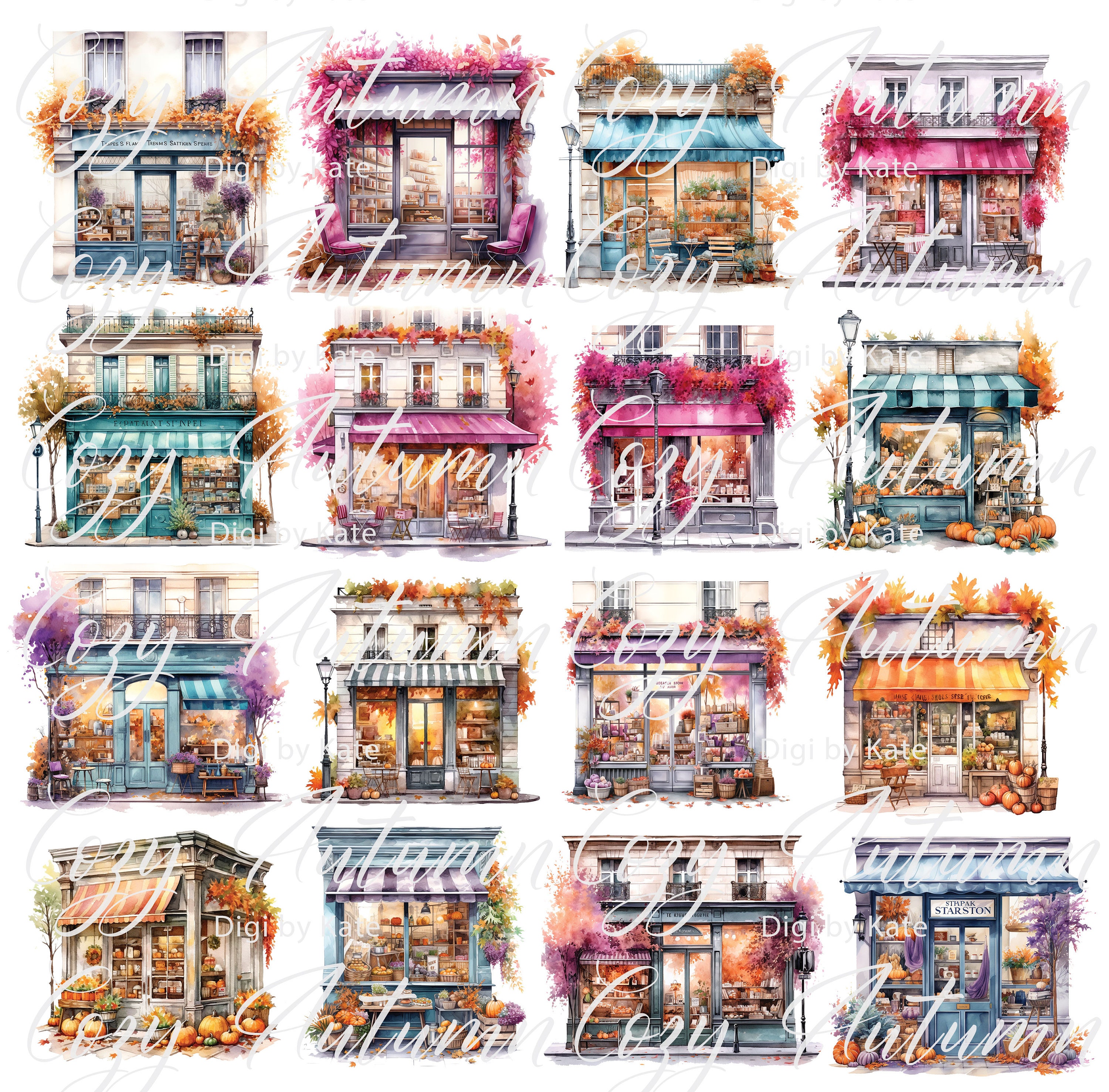 Autumn Storefront 26 PNG Clipart Set, Fall Watercolor Shop, Fall PNG ...
