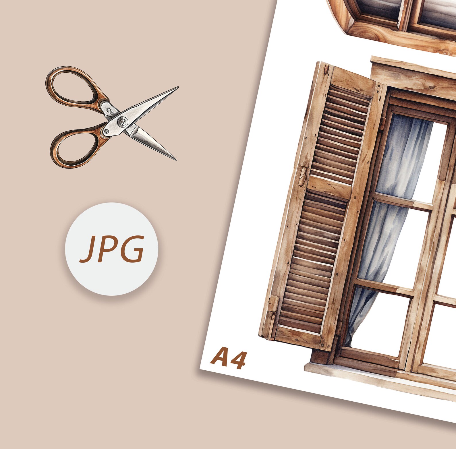 Rustic Window Fussy Cut 4 A4 JPG Printable, Junk Journal Ephemera ...