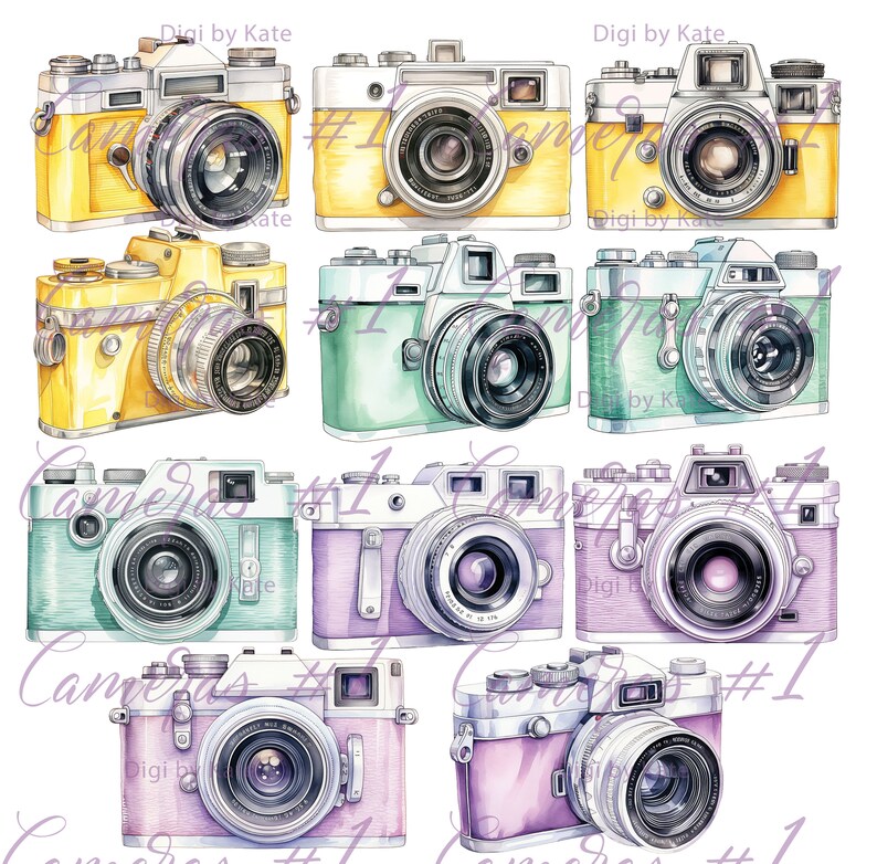 Cameras #1 23 PNG Clipart Set, Pastel Cameras Clipart, Camera ...