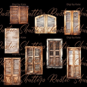 Rustic Shutters 12 PNG Clipart Set, Rustic Shutter Clipart, Old Wooden ...