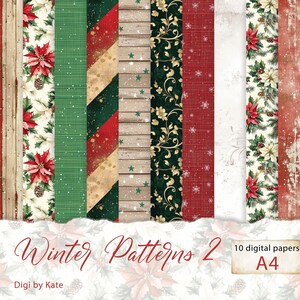 Red and Green Winter is a Digital Paper Bundle for Junk Journal and ...