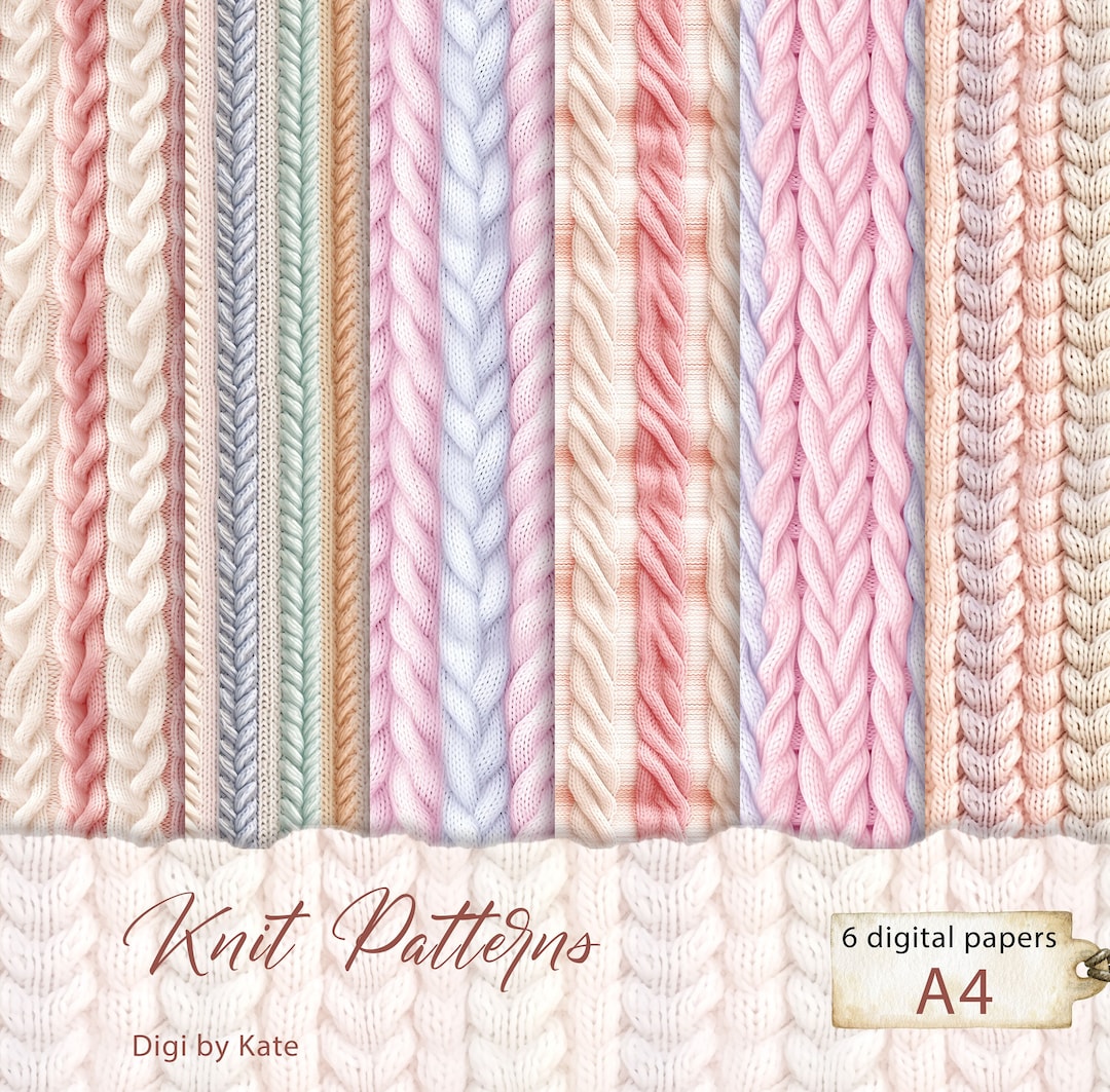 Knit Patterns 6 A4 JPG Pastel Background Digital Paper, Pastel Knit ...
