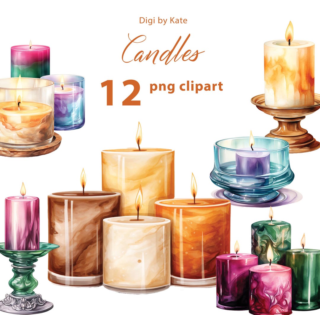 Candles 12 PNG Clipart Set, Watercolor Candles Graphics, Autumn ...