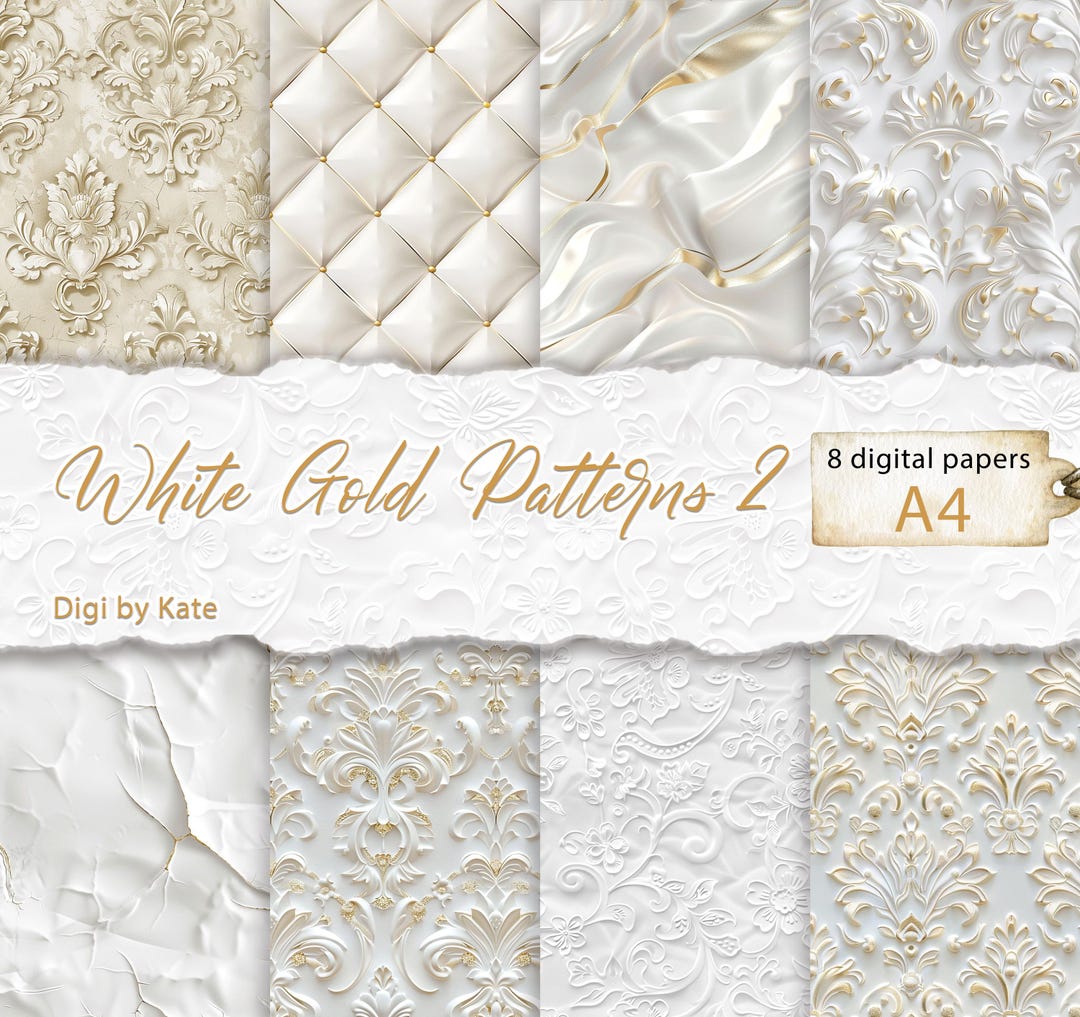 White and Gold Patterns - Set of 8 A4 JPG Scrapbook Pages - Etsy