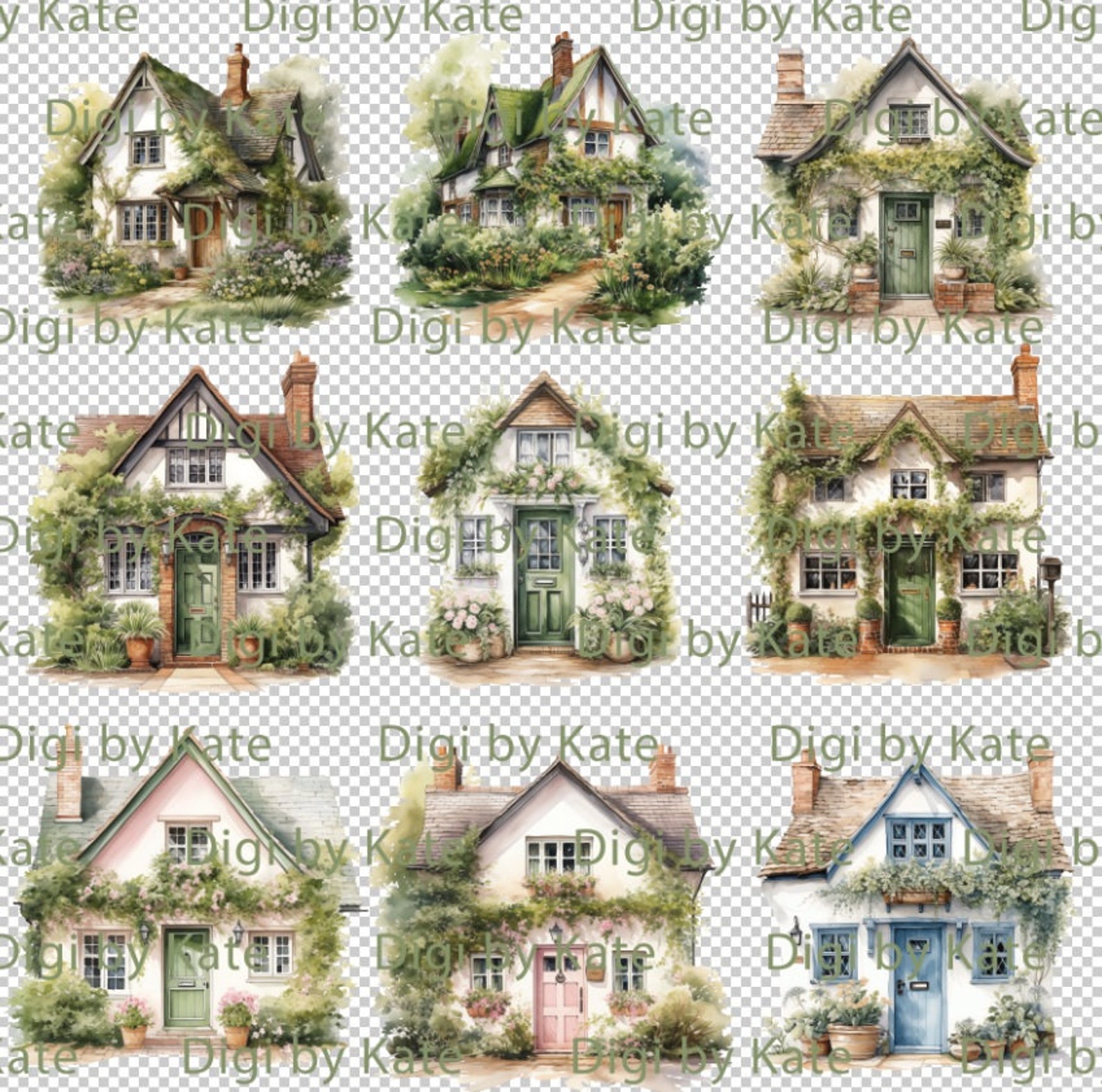 Country Cottage 31 PNG Clipart Set Beautiful Cottagecore Houses on ...