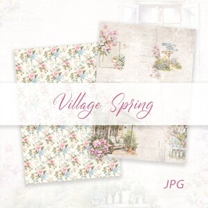 Village Spring A4 is a Digital Paper Set in Floral Cottage Style ...