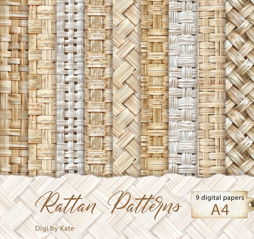 Rattan Patterns on 9 A4 JPG Pages - Printable Digital Paper Set for ...