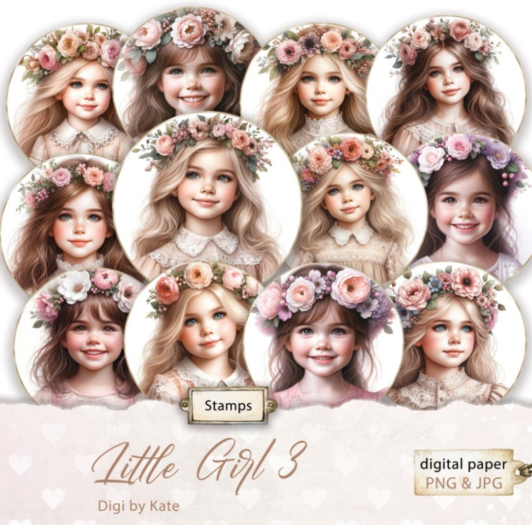 Little Girl #3 12 Stamps PNG and JPG With an Image of a Girl - Etsy