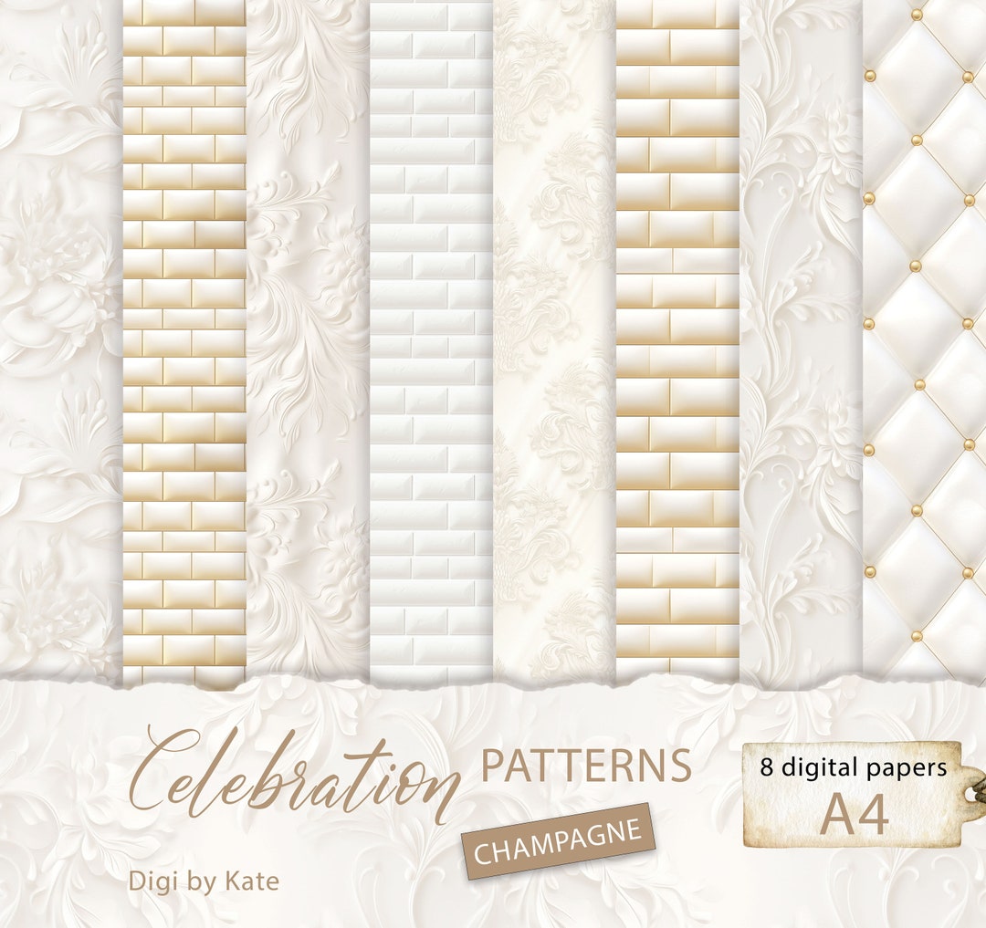 Celebration Patterns in Champagne Colors on 8 A4 JPG Pages, Textured ...