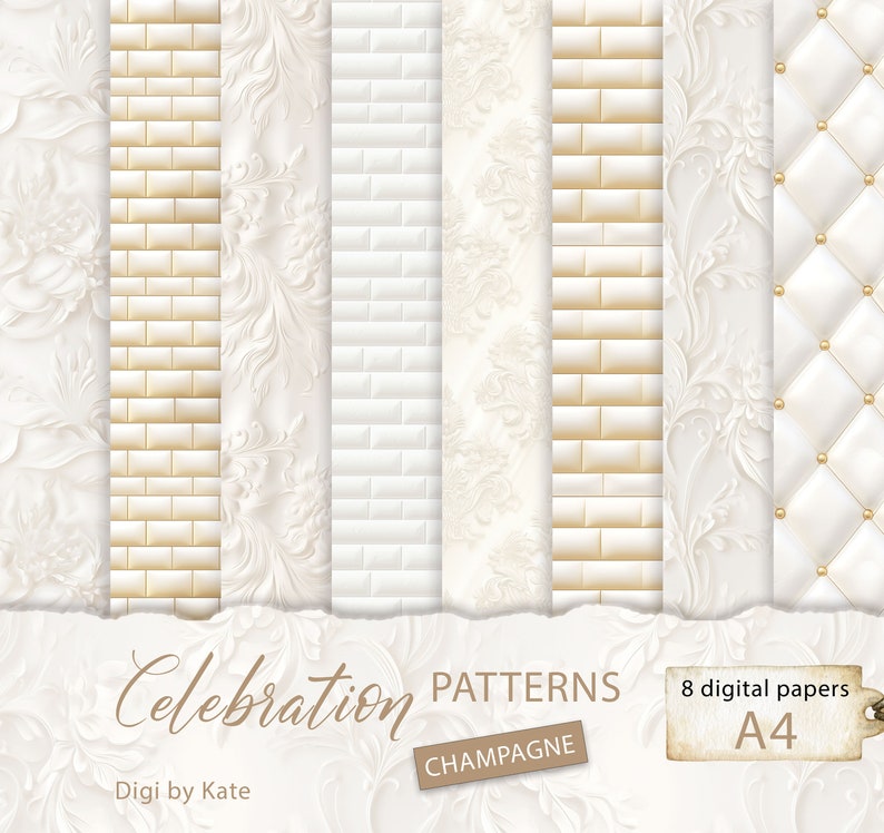 Celebration Patterns in Champagne Colors on 8 A4 JPG Pages, Textured ...