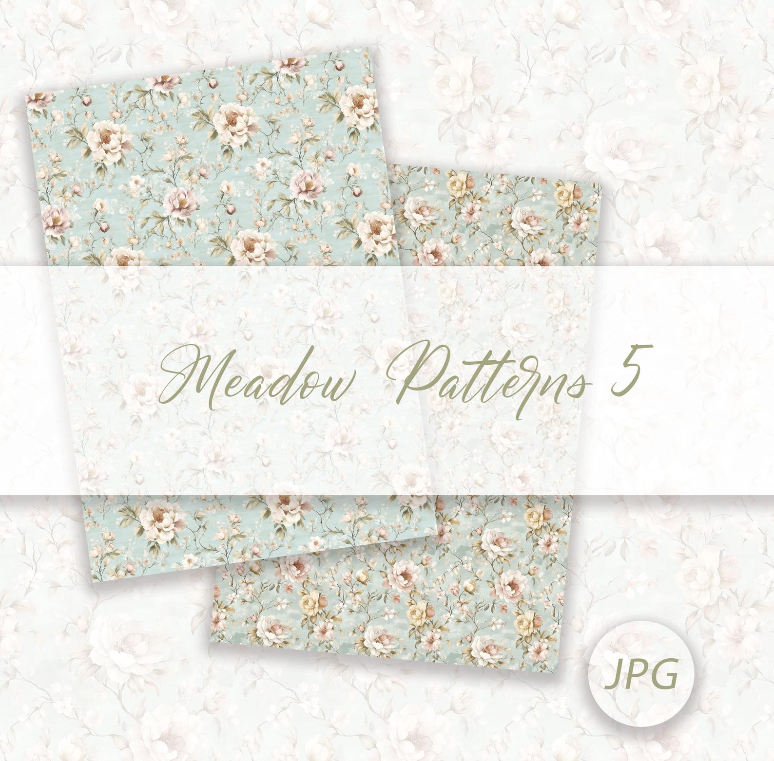 Meadow Patterns 5 on 12 A4 JPG Pages, Green Shabby Backgrounds for ...