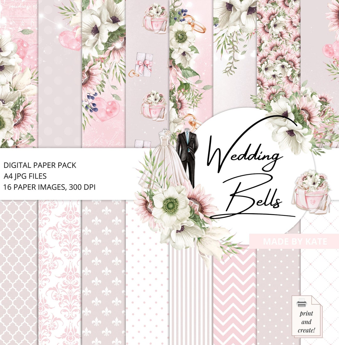 Blush and Grey Wedding Digital Paper, Blush Floral Wedding Printable ...