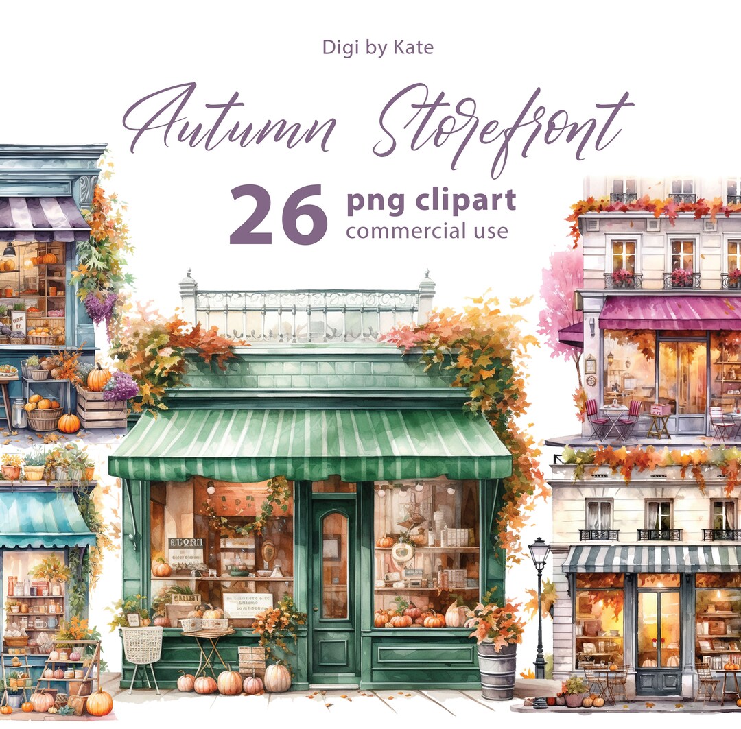 Autumn Storefront 26 PNG Clipart Set, Fall Watercolor Shop, Fall PNG ...