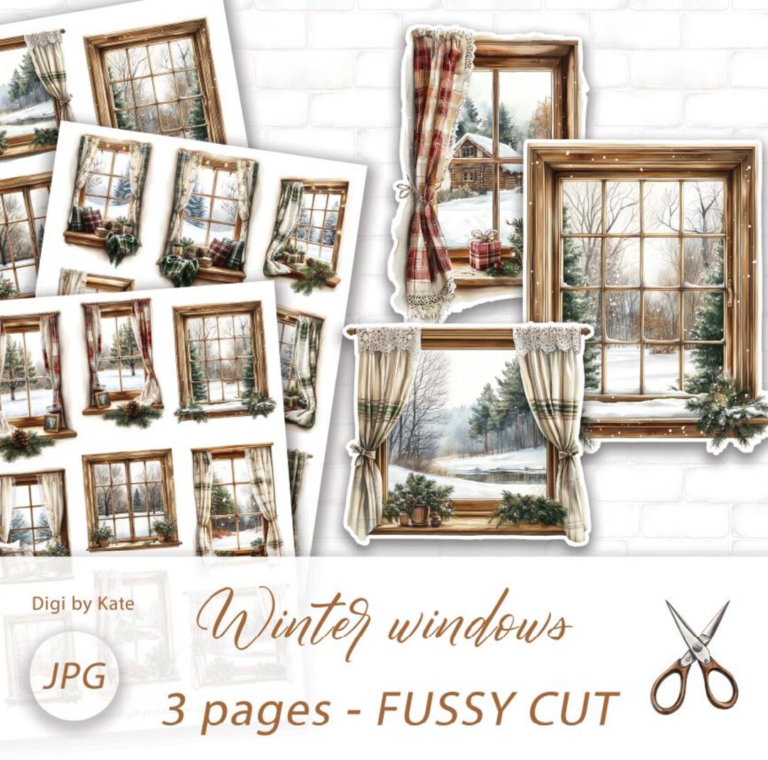 Wooden Winter Windows Fussy Cut Elements on 3 A4 Pages, Images for Junk ...