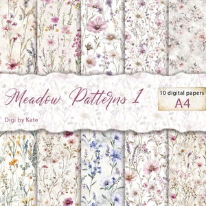Meadow Patterns 1 on 10 A4 JPG Pages, Wildflower Backgrounds for ...