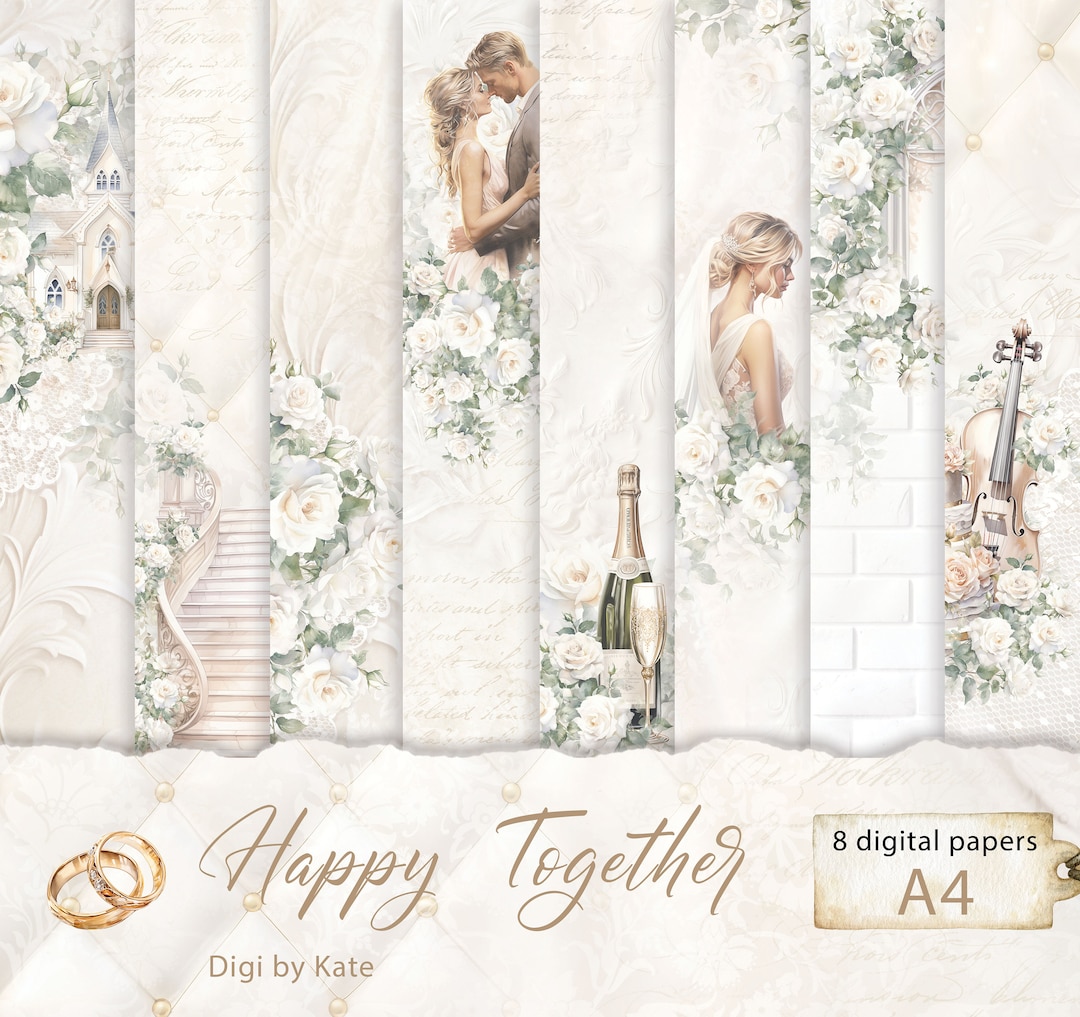 Happy Together 8 A4 is a Wedding Digital Paper Set With an Ivory ...