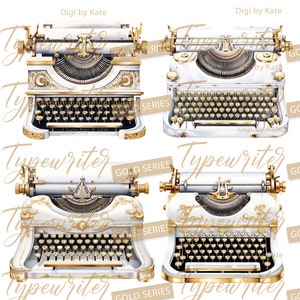Typewriter Gold Series 8 PNG Clipart Set, Gold and White Typewriter ...