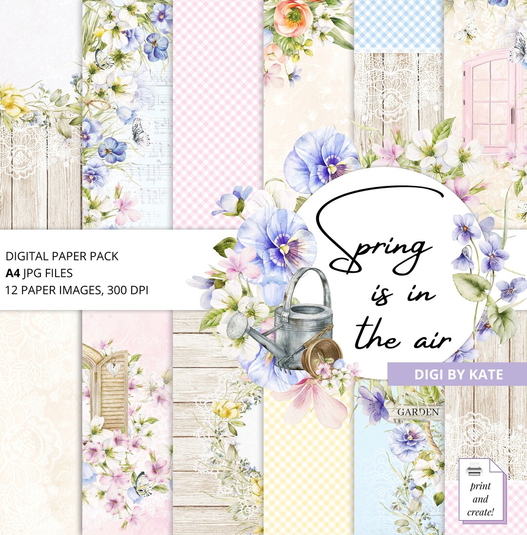 Pastel Spring Digital Paper, Garden Scrapbook Printable Paper, Yellow ...