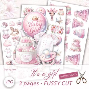 It' a Girl is a Digital Paper Bundle for a Birth of a Baby Girl, Baby ...