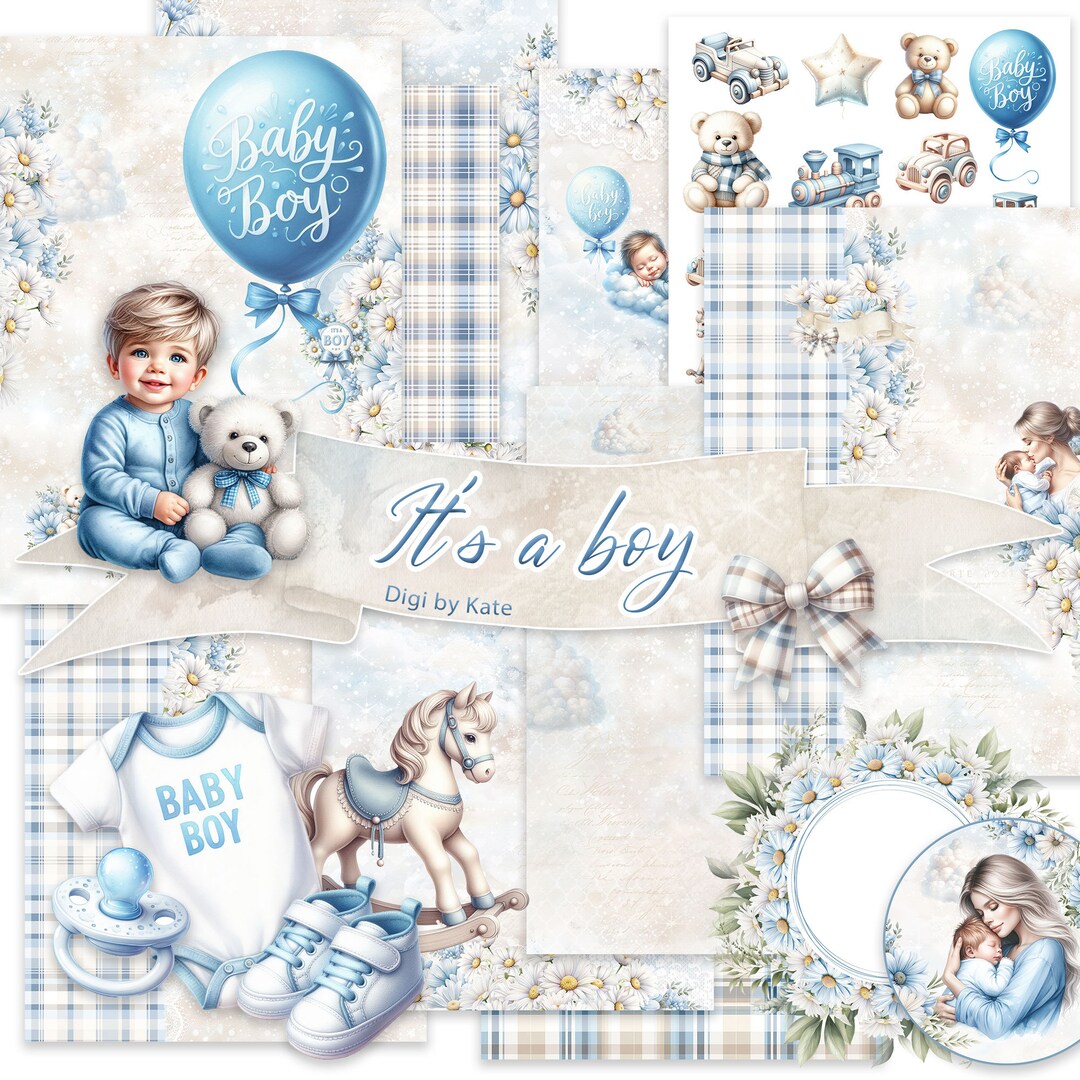 It' a Boy is a Digital Paper Bundle for a Birth of a Baby Boy, Baby ...