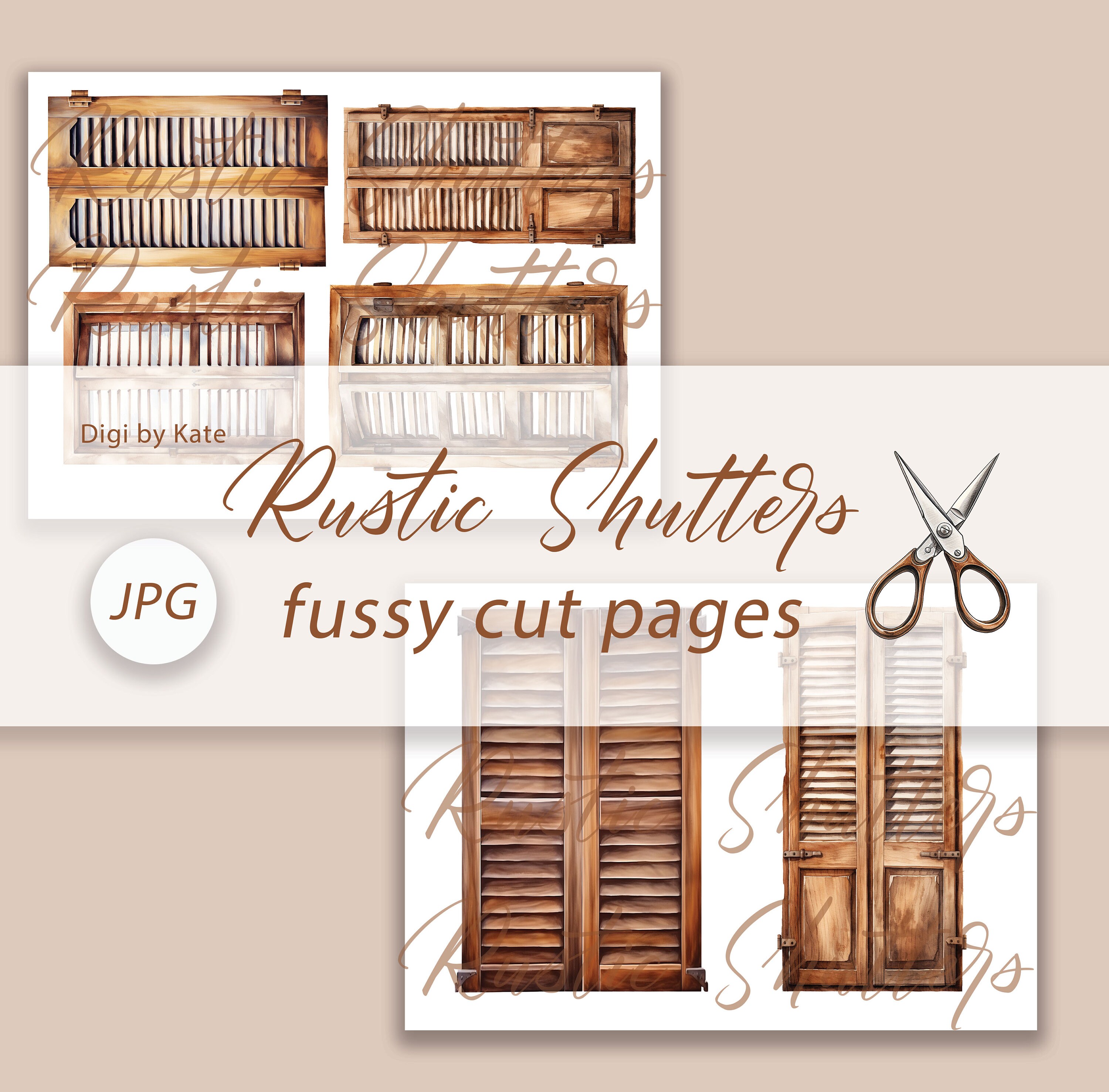Rustic Shutter Fussy Cut 4 A4 JPG Printable, Junk Journal Ephemera ...