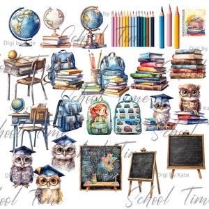 School Time 64 PNG Clipart Set, School-themed Graphics on Transparent ...