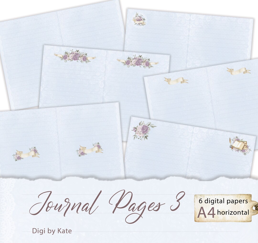 Pale Blue Junk Journal 8 A4 Horizontal Digital Lined Pages - Etsy
