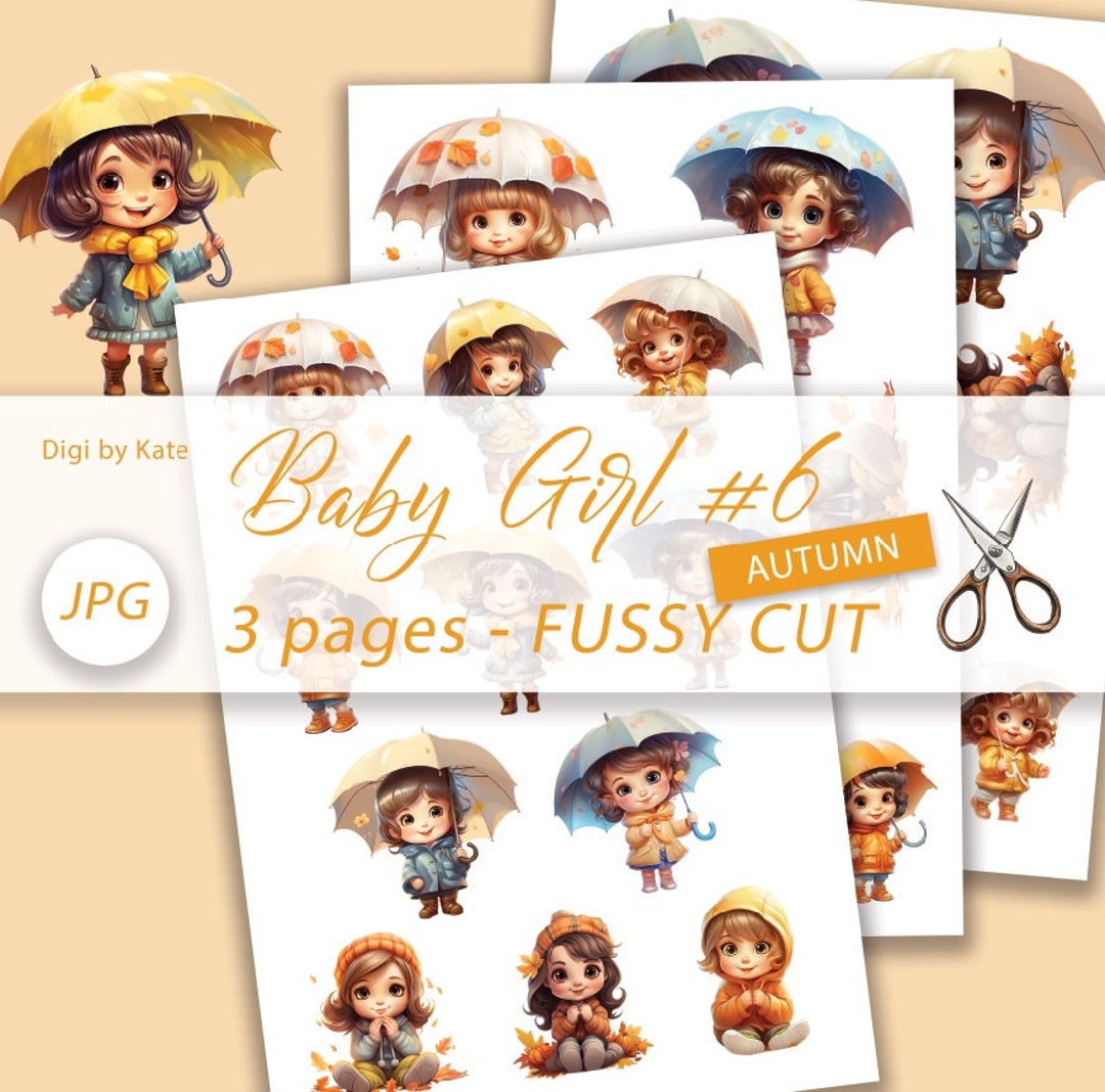 Autumn Baby Girl #6 Fussy Cut on 3 A4 JPG Sheets, Sweet Little Autumn ...
