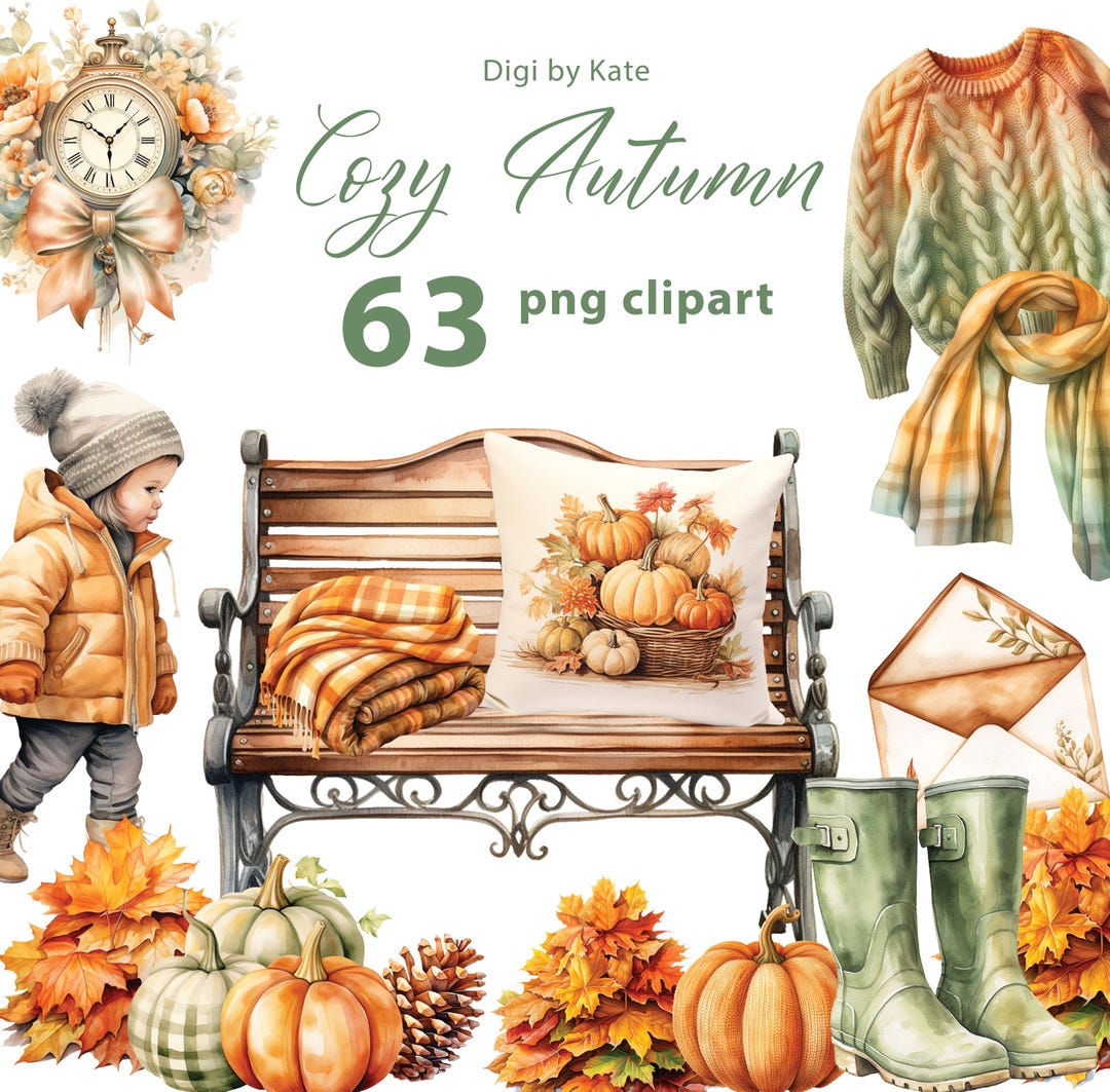 Cozy Autumn 63 PNG Sage Amber Clipart Bundle, PNG Pinecone, Fall Junk ...
